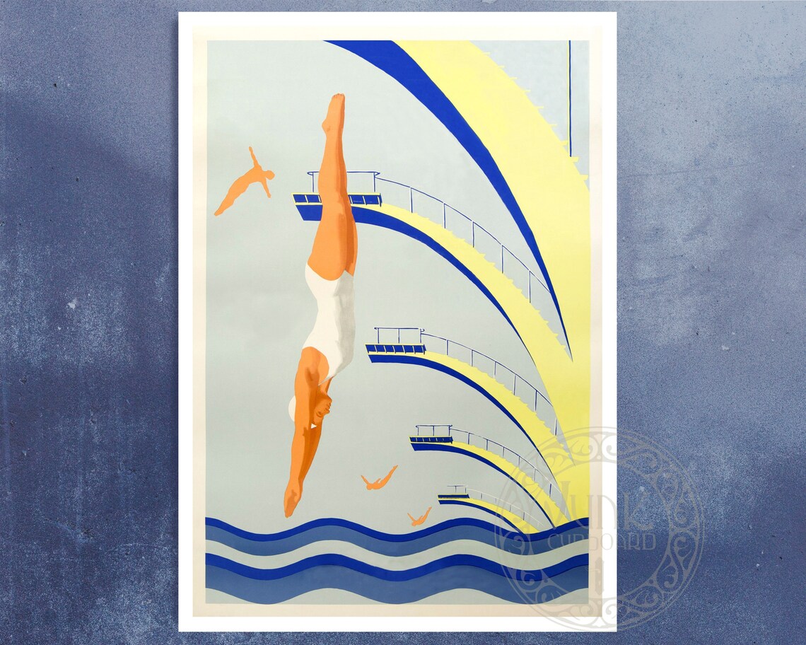 Vintage Art Deco Poster diving Girl Reproduction | Etsy UK