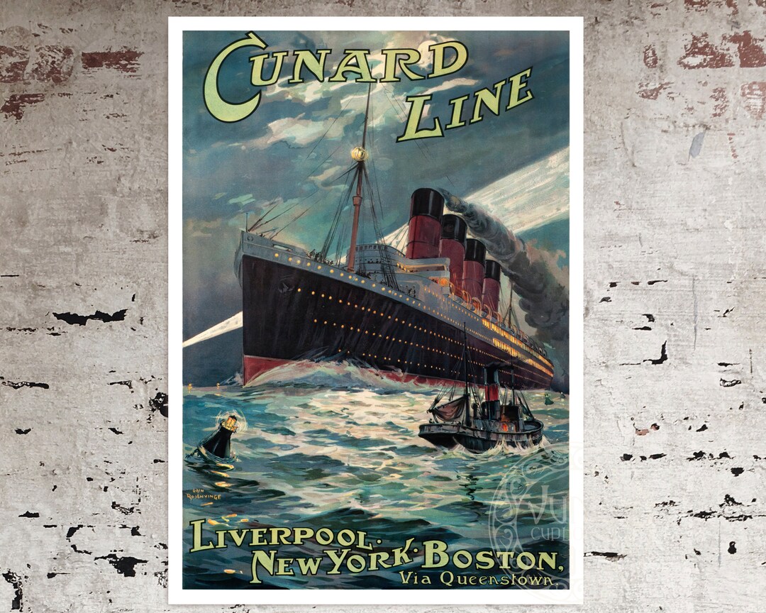Vintage Travel Poster "cunard Line: Liverpool, New York & Boston" Odin ...
