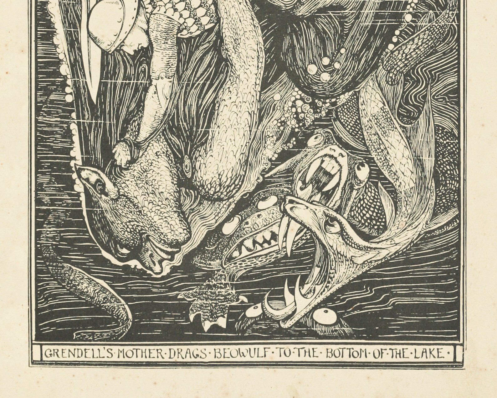 Vintage Book Illustration "beowulf Battles With Grendels Mother" by H.J ...