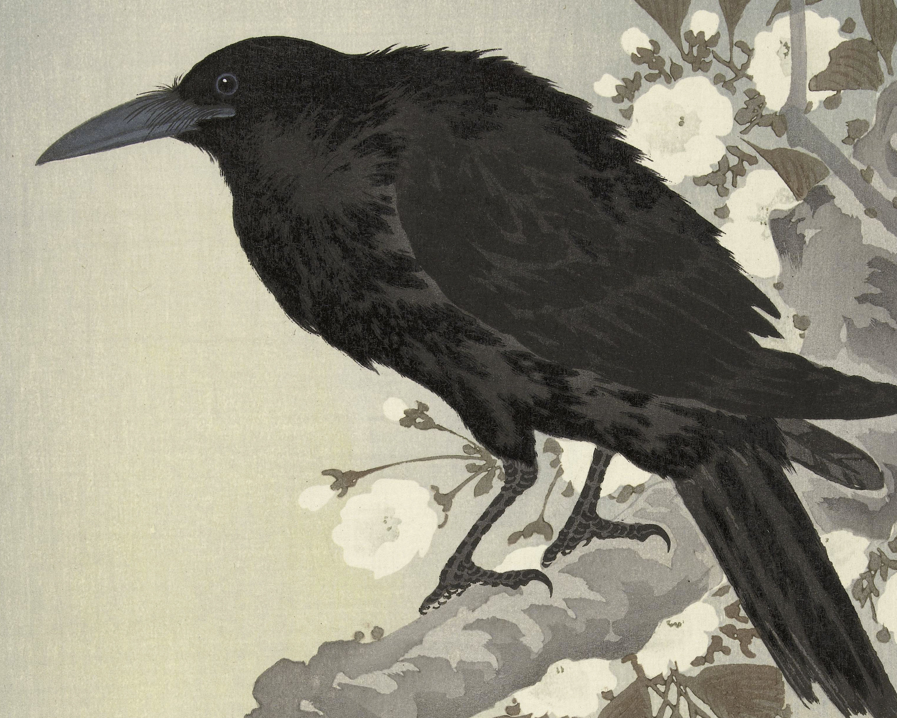 Ohara Koson crow at Full Moon c.1920 Vintage - Etsy UK