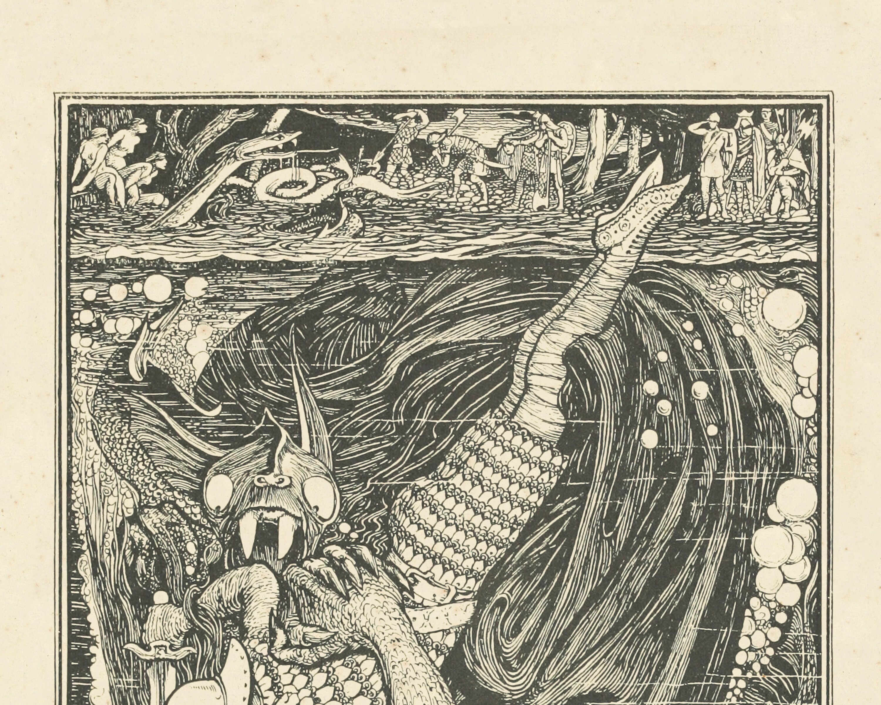 Vintage Book Illustration "beowulf Battles With Grendels Mother" by H.J ...