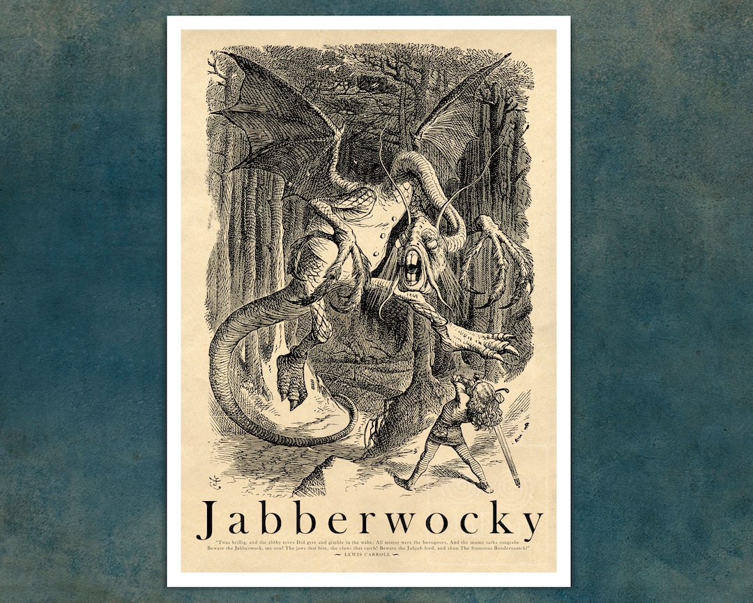 Vintage Book Illustration "jabberwocky" by John Tenniel (c.1871) Lewis ...