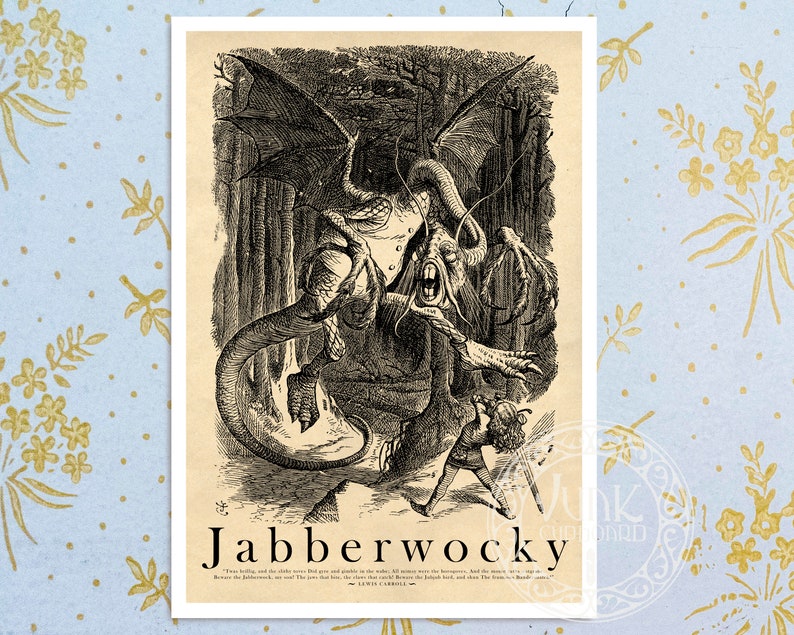 Vintage Book Illustration Jabberwocky By John Etsy