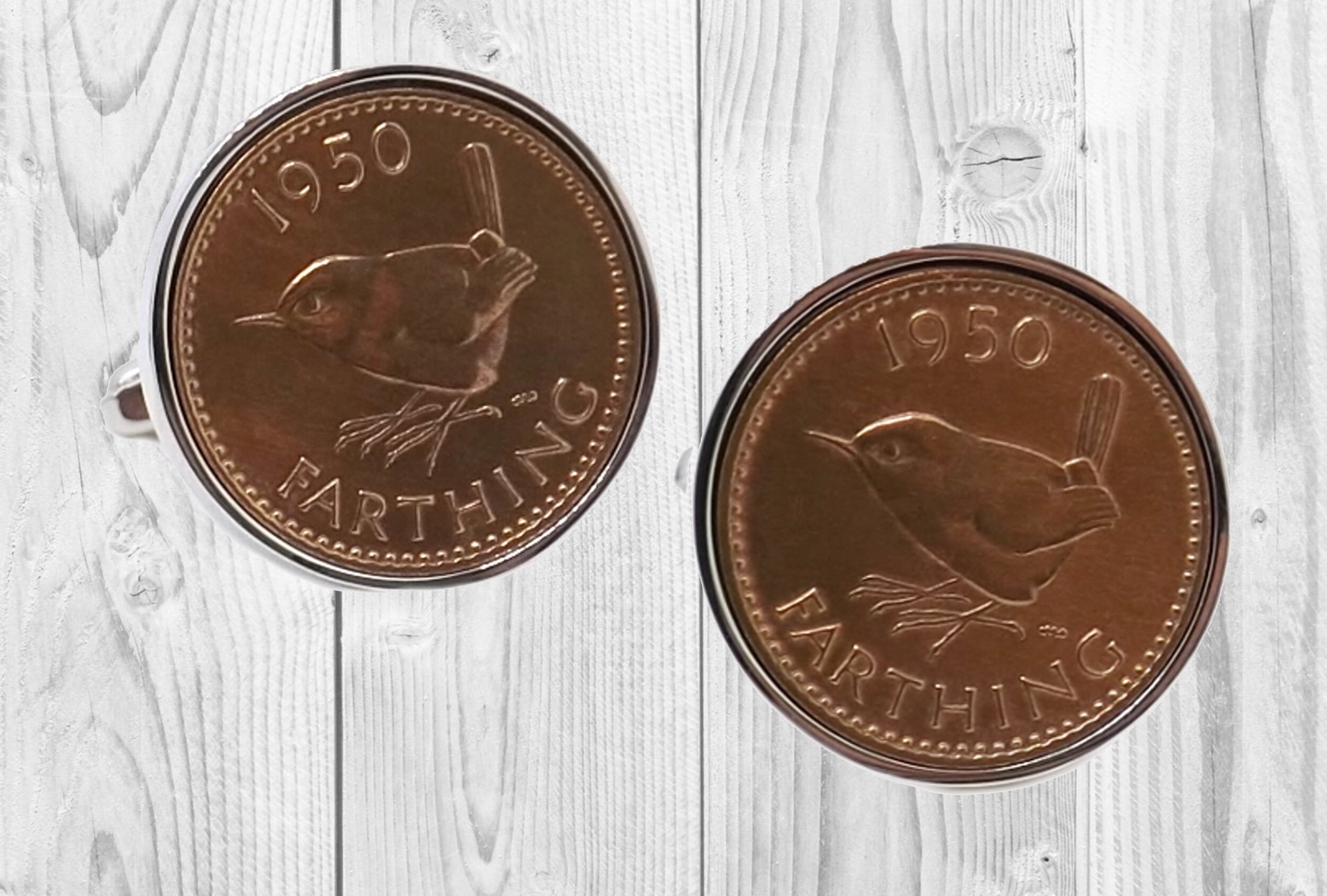 1950 Farthing Coins Set in a Silver Setting Mens 69 Years Gift ...