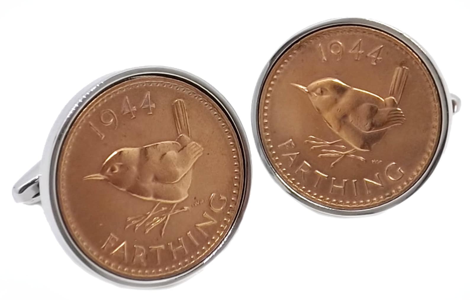 1944 Farthing Wren Coins Hand Set in a Silver Plate Setting Mens 75 ...