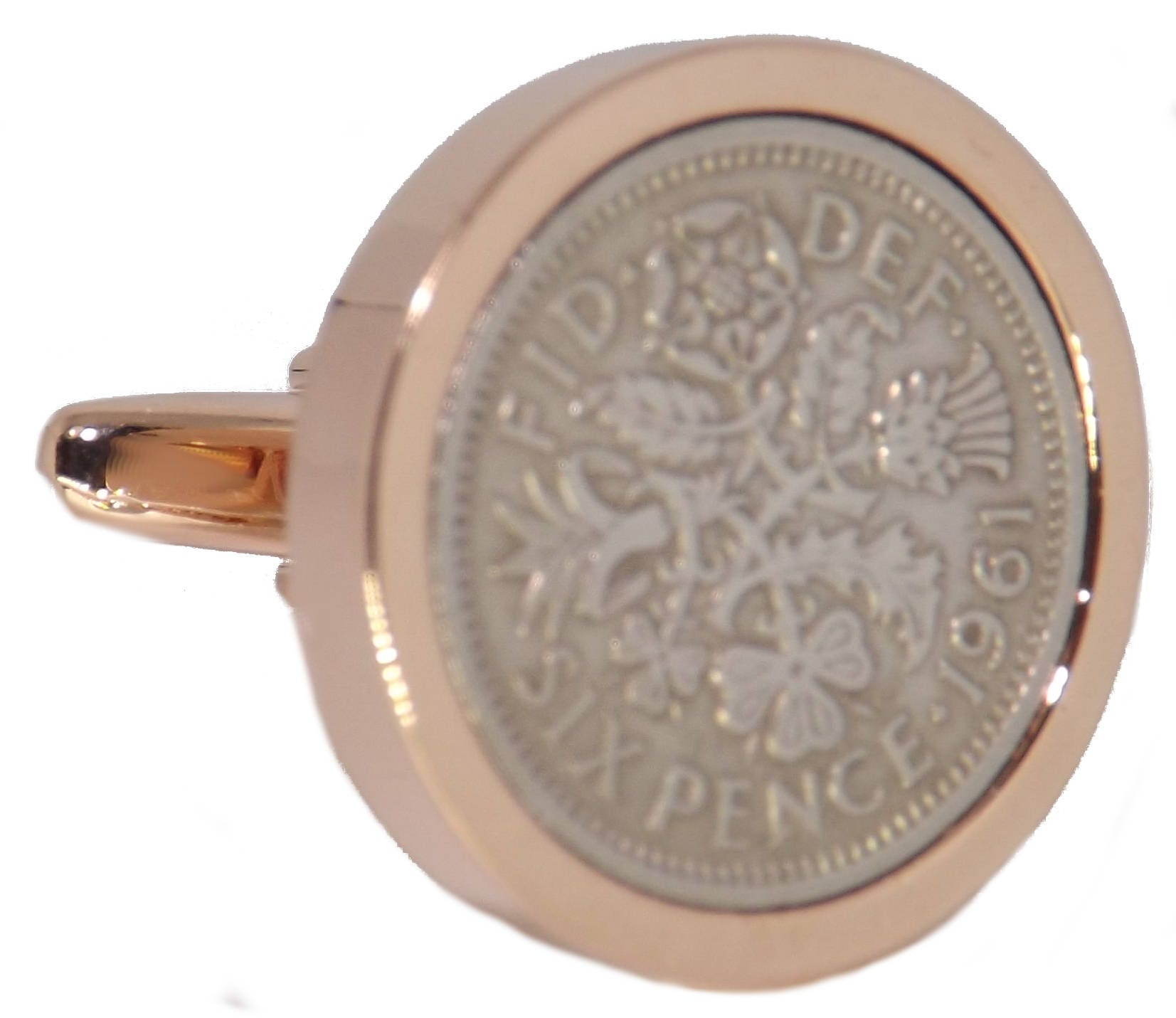 1961 Sixpence Coins Hand Set in a Rose Gold Plate Setting Mens 57 Years ...