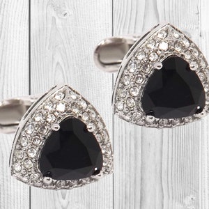 Black Crystal Cufflinks Triangle Swarovski Crystals Mens Gift by CUFFLINKS DIRECT Engraved Gift ...