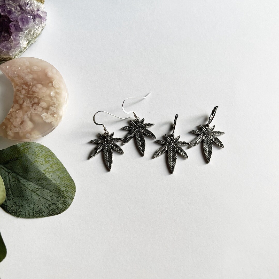 90s Inspired Charm Earrings With Pot Leaf / Weed Charm With a Huggie ...
