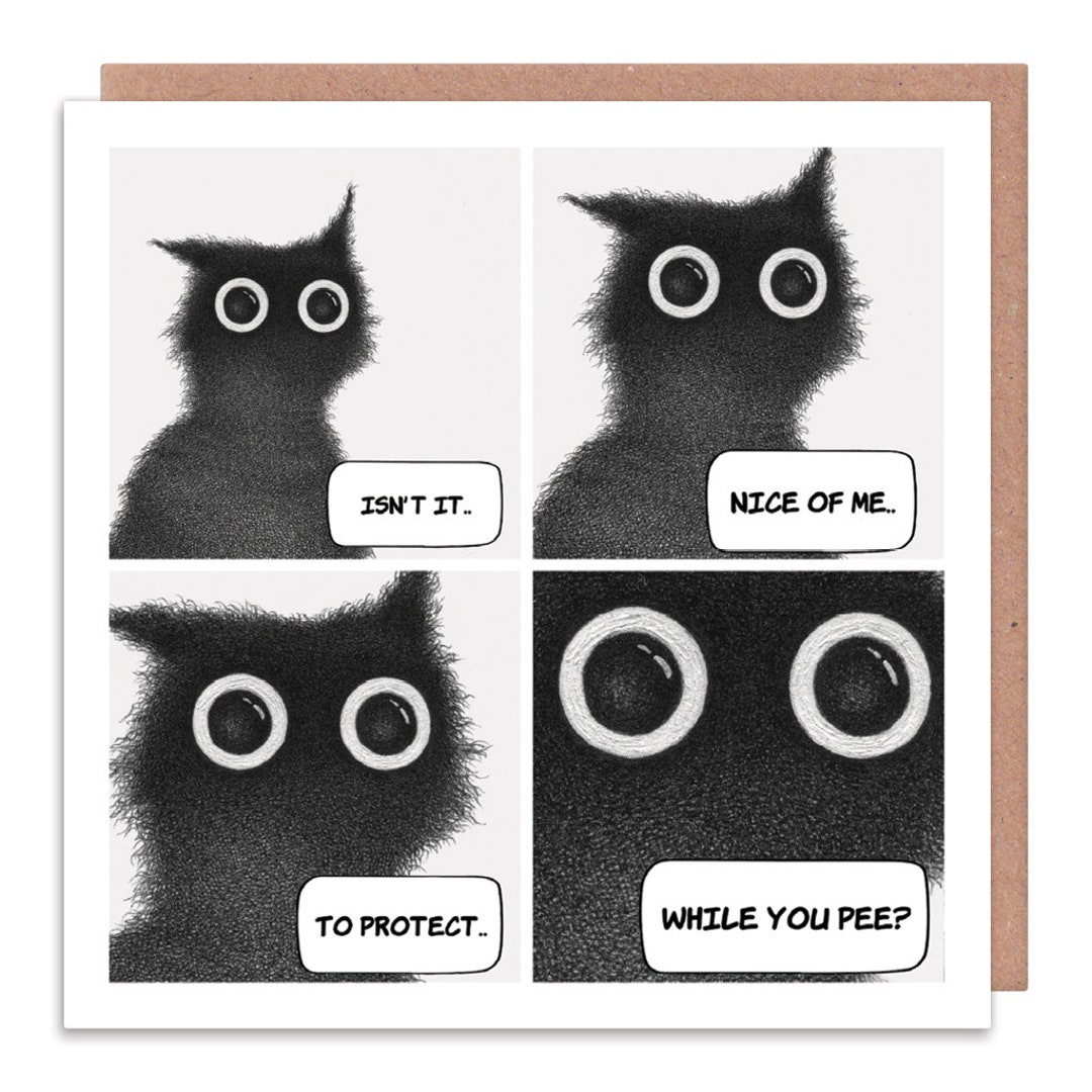 To Protect While You Pee Black Cat Greeting Card Illustration by Purr ...