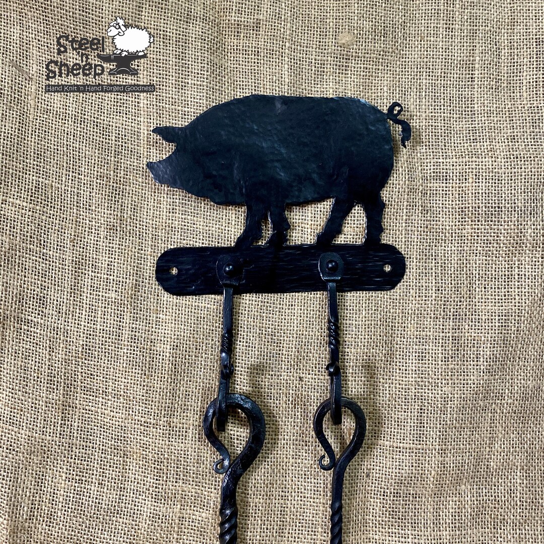 Hand Forged Pig BBQ Tool Hanger With Meat Fork and Pig Tail Flipper - Etsy