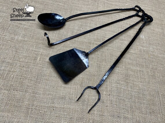 BBQ Flipper Spatula Fork and Spoon Hand Forged 4 Piece Set - Etsy