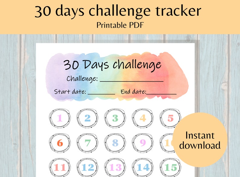 30 Days Habit Tracker Printable, Rainbow Challenge Tracker PDF, Goal ...