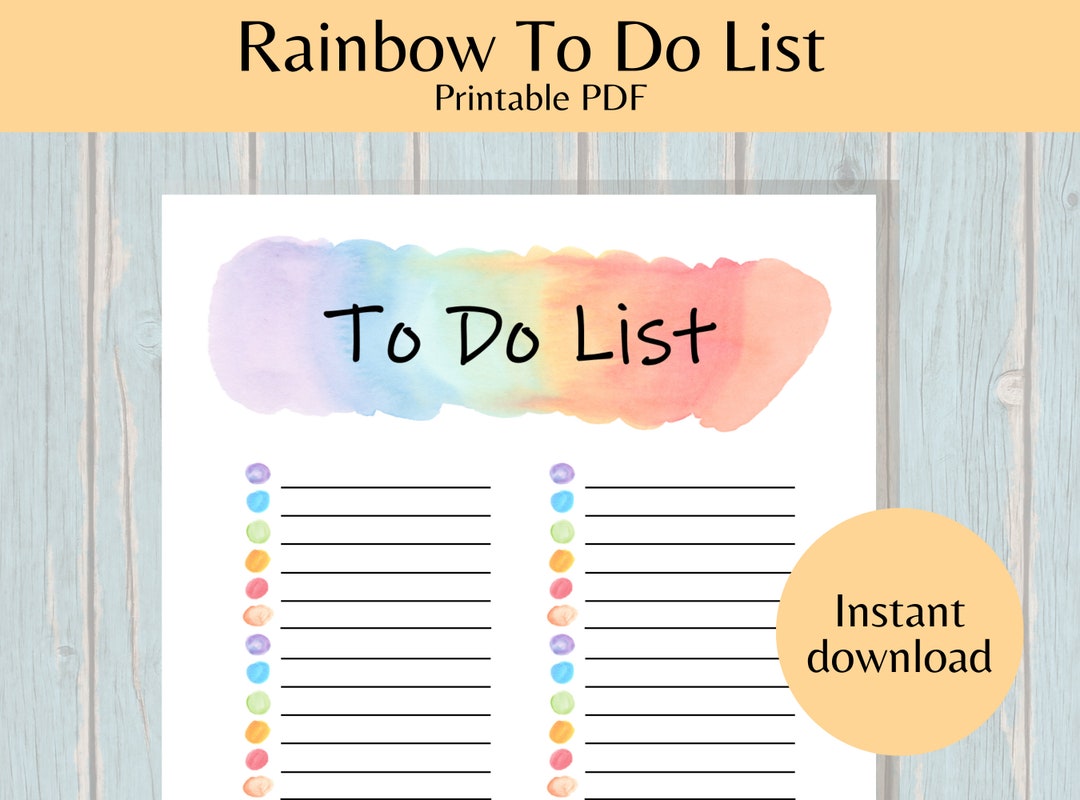 Rainbow to Do List, Printable Daily Task List Pdf, Digital Download ...