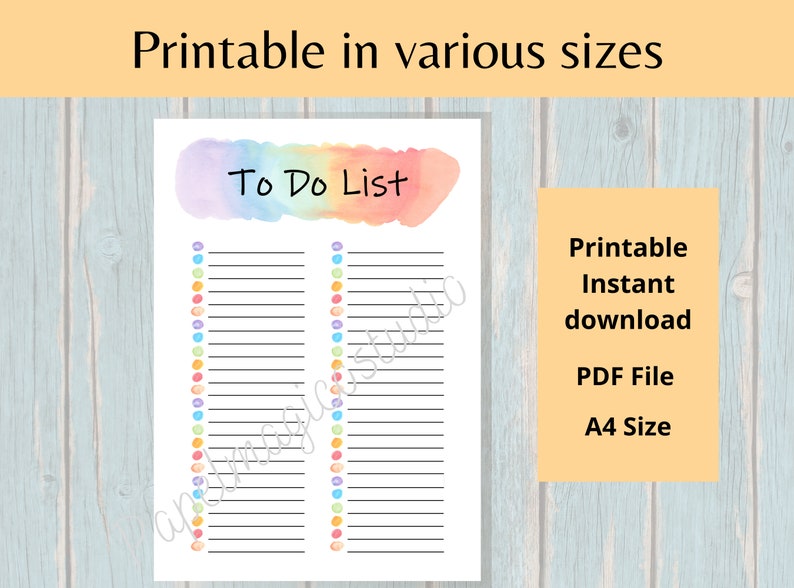 Rainbow to Do List Printable Daily Task List Pdf Digital - Etsy
