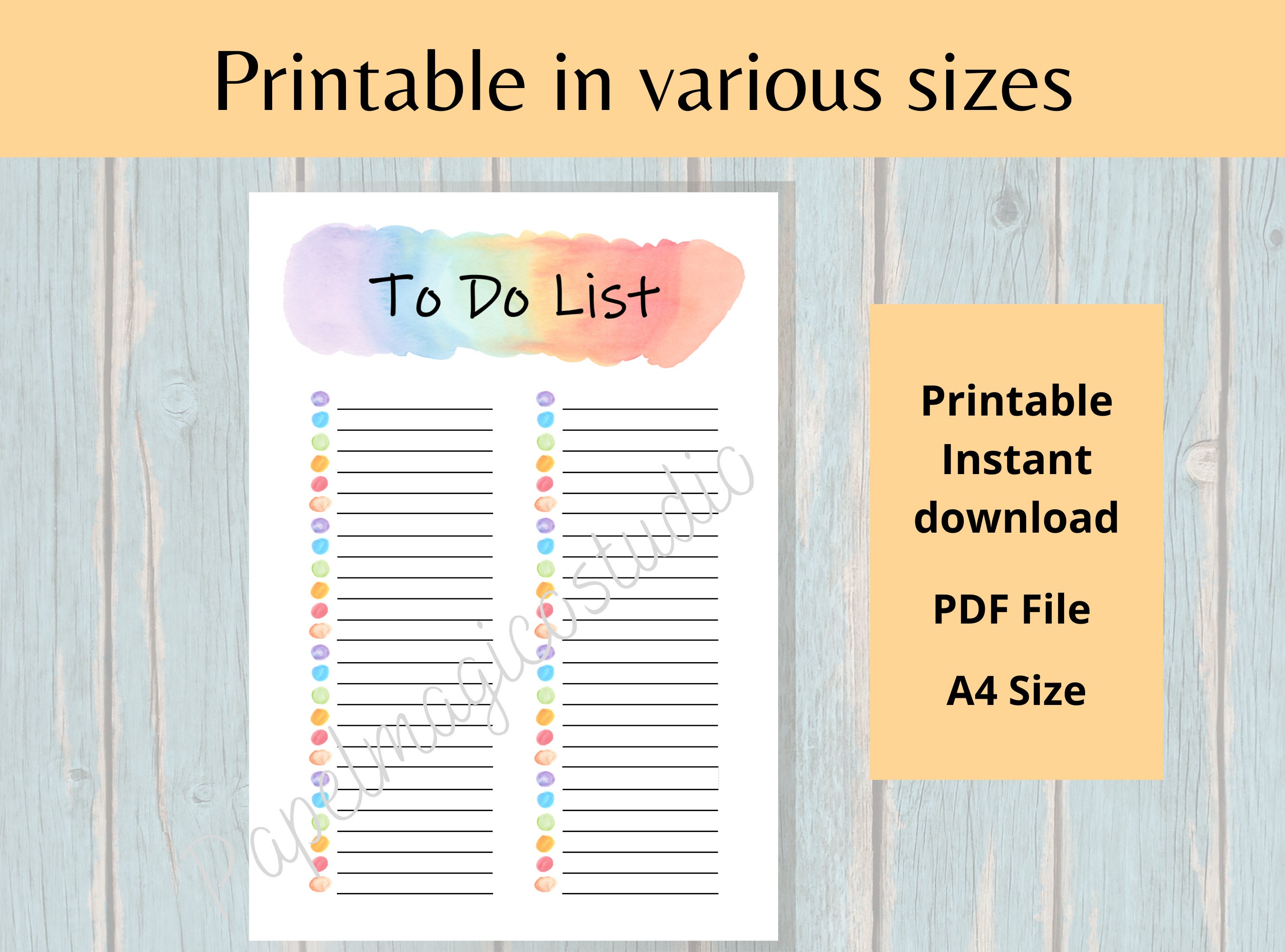 Rainbow to Do List, Printable Daily Task List Pdf, Digital Download ...