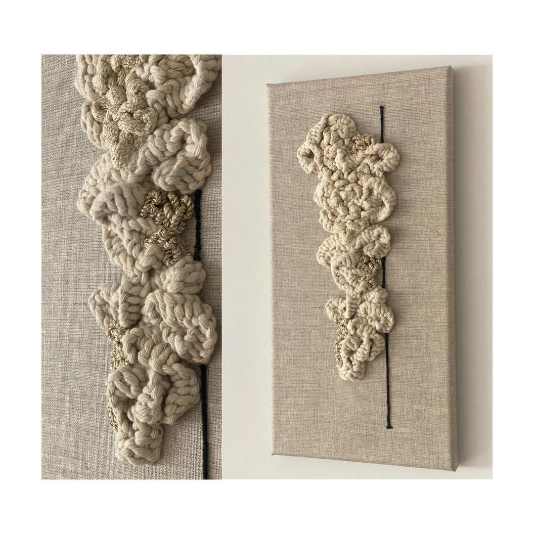 Neutral Textile Art on Canvas, Abstract Embroidered Wall Art Tapestry ...