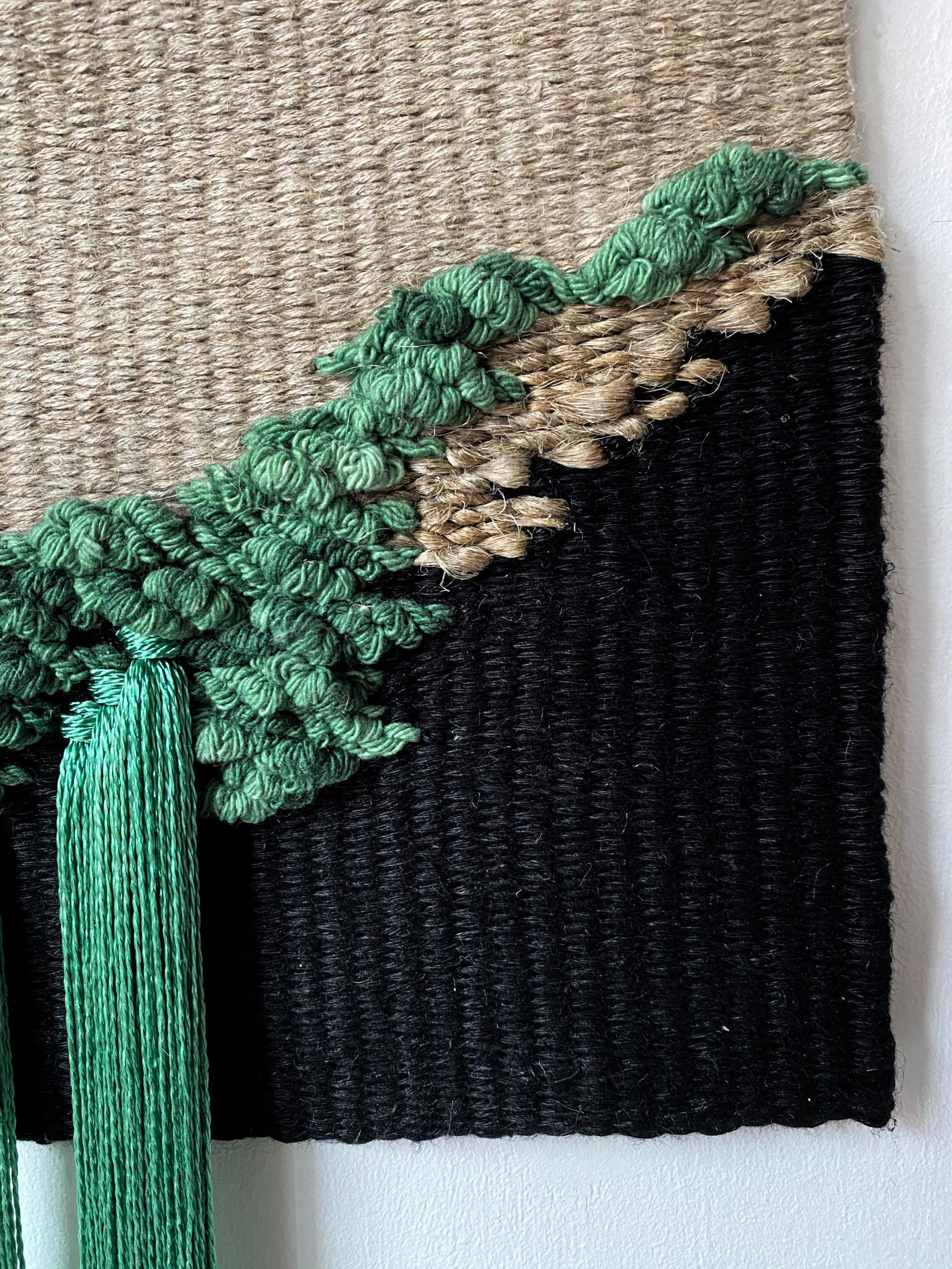 Black Fiber Art Woven Wall Decor, Textile Handwoven Wall Art, Green ...