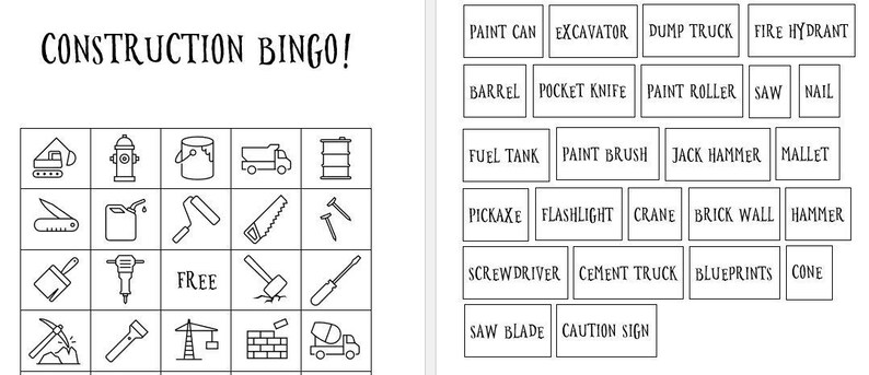 PRINTABLE Construction Bingo Coloring Cards, Construction Bingo, Bingo ...