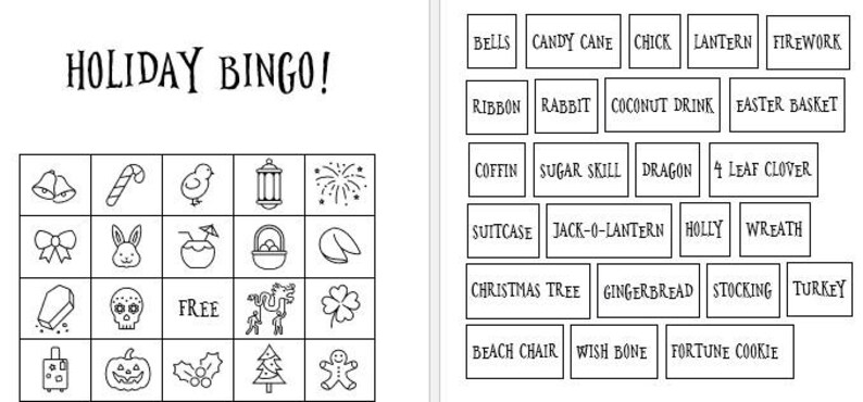 PRINTABLE Holiday Bingo Coloring Cards, Holliday Bingo, Bingo Coloring ...