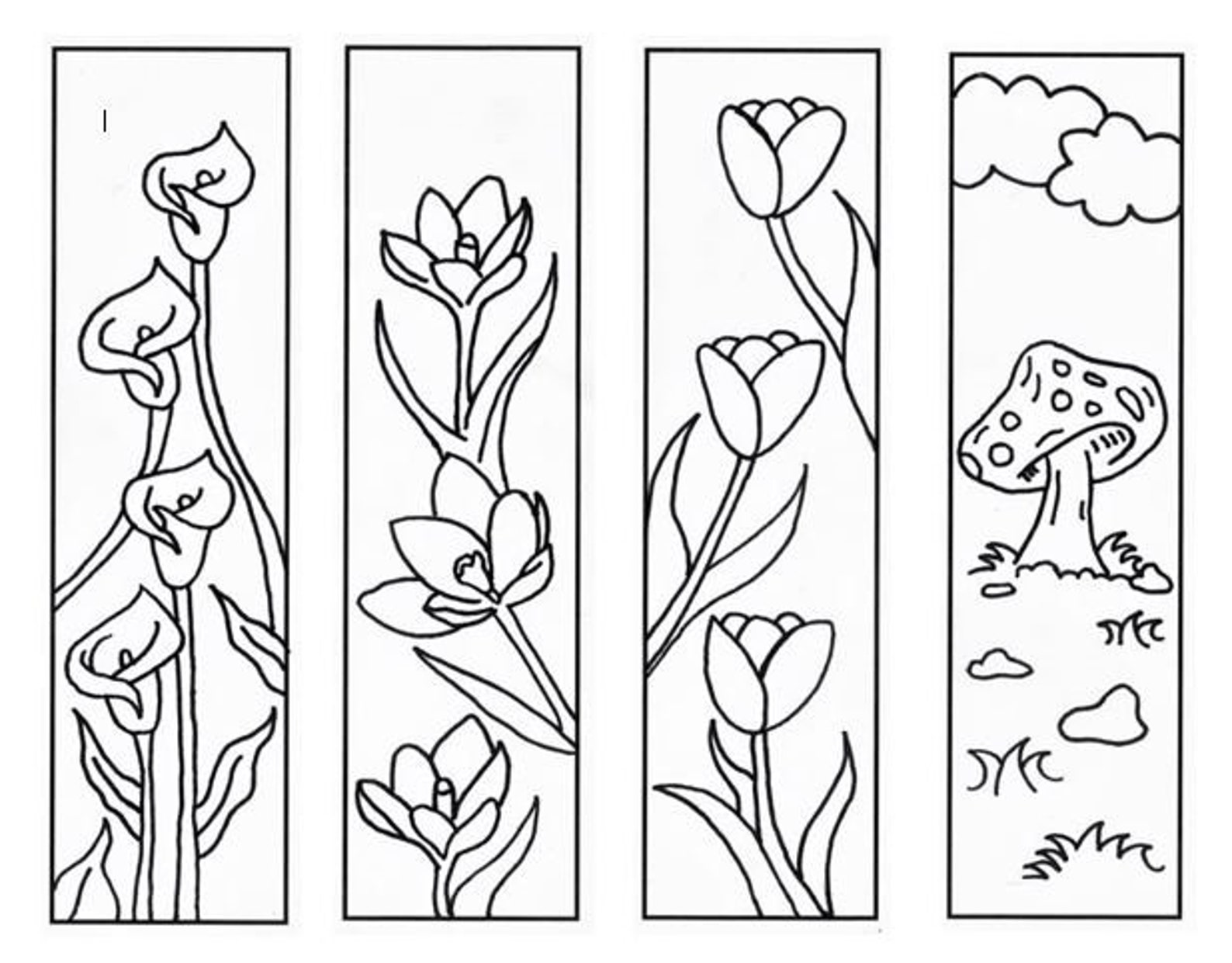 PRINTABLE Plant Coloring Bookmarks: Tulips, Crocus, Mushroom, Calla ...