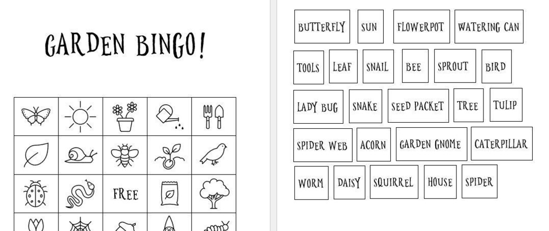 Printable Garden Bingo Coloring Cards: Kids Activity (PDF) - Etsy