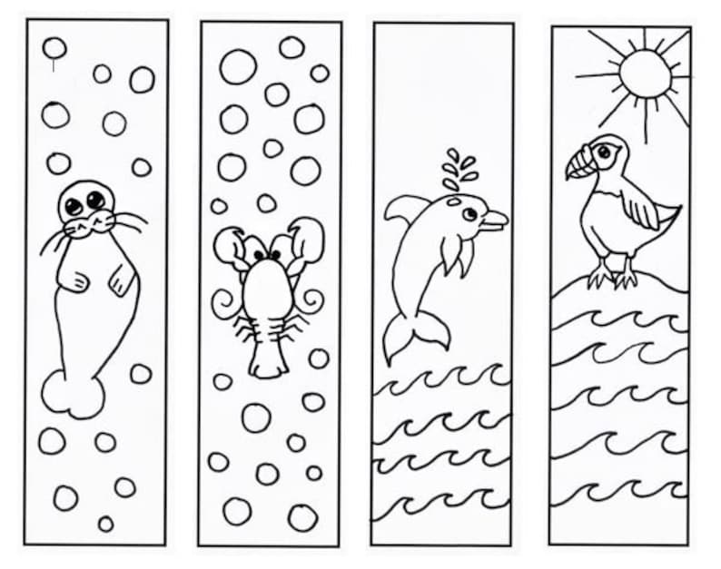PRINTABLE Marine Coloring Bookmarks: Lobster, Manatee, Dolphin, Puffin ...