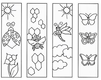 Insect Bookmarks PDF Coloring Page Butterfly, Ladybug, Dragonfly, Bee ...