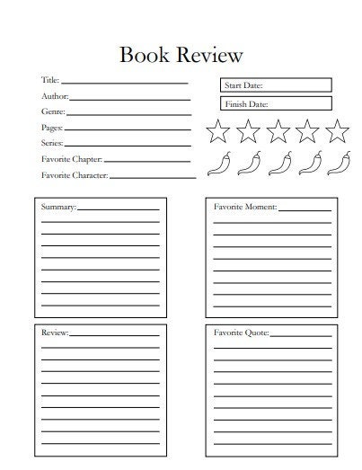 PRINTABLE Book Review Template Page 8.5 X 11 Paper Size - Etsy