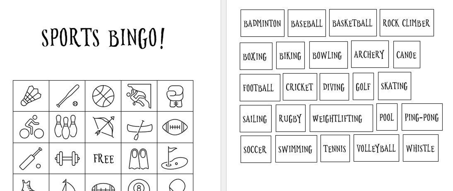PRINTABLE Sports Bingo Coloring Cards, Sports Bingo, Bingo Coloring ...