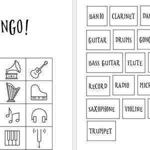 PRINTABLE Music Bingo Coloring Cards, Music Bingo, Bingo Coloring Cards ...