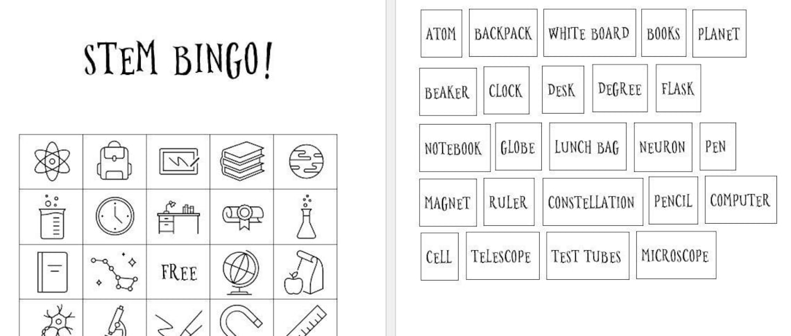 STEM Bingo Coloring Cards: Kids Printable Activity (PDF) - Etsy