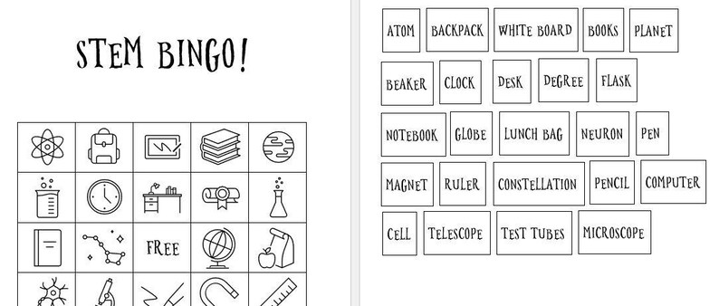 STEM Bingo Coloring Cards: Kids Printable Activity (PDF) - Etsy