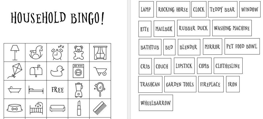 PRINTABLE Household Bingo Coloring Cards, Household Bingo, Bingo ...