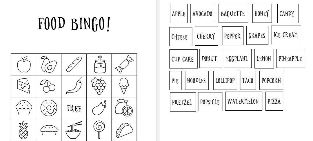 PRINTABLE Food Bingo Coloring Cards, Food Bingo, Bingo Coloring Cards ...