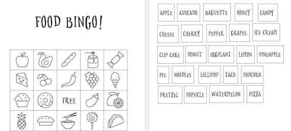 PRINTABLE Food Bingo Coloring Cards Food Bingo Bingo - Etsy