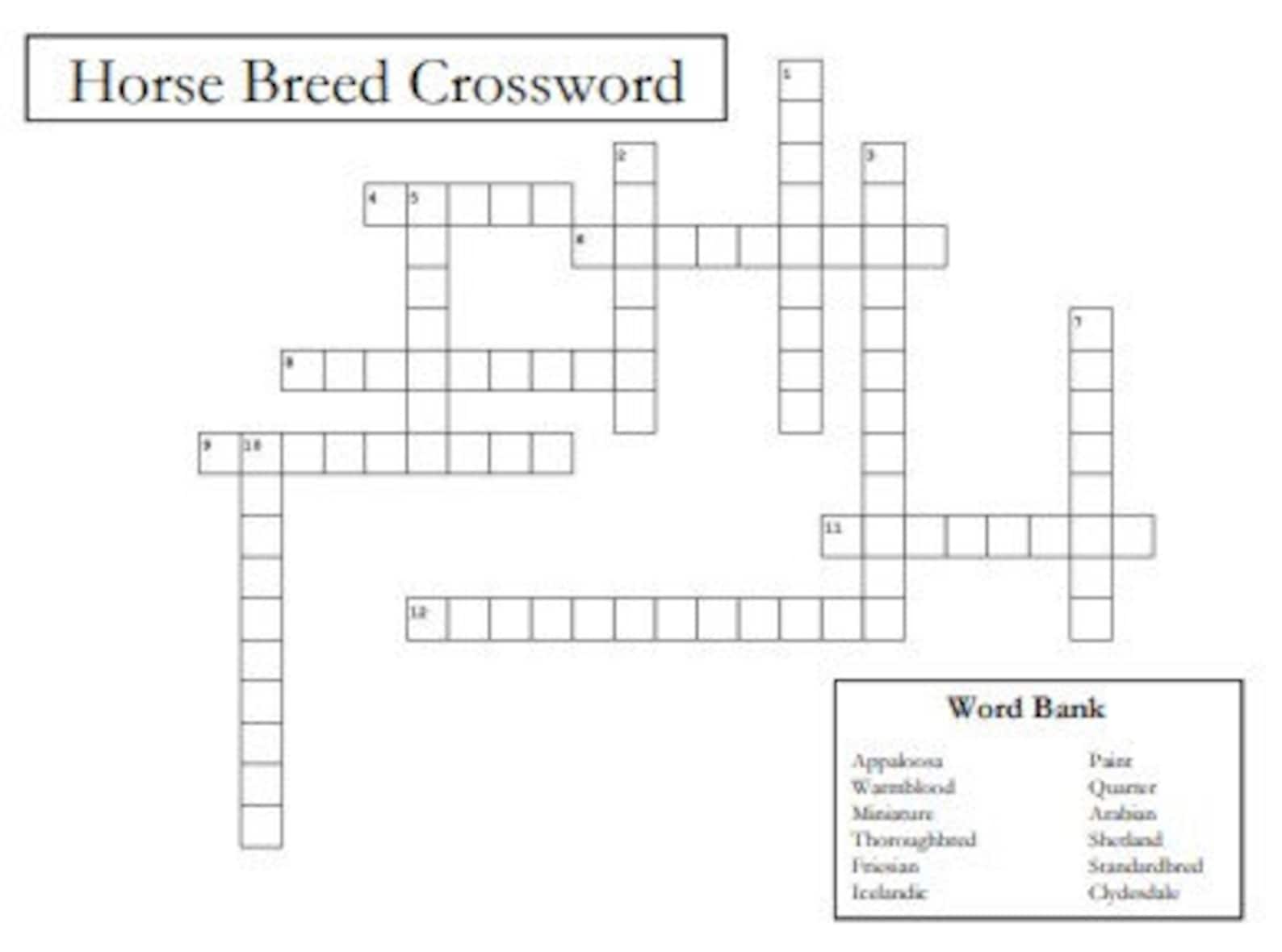Popular Horse Breeds Crossword Puzzle, Skill-a-thons, Quiz Bowls ...