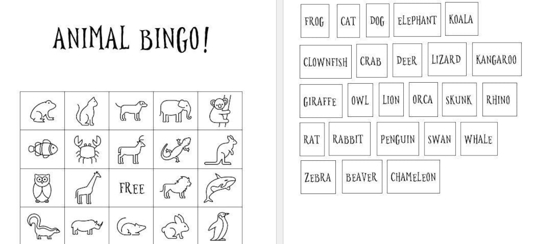 Printable Animal Bingo Coloring Cards: Kids Activity (PDF) - Etsy