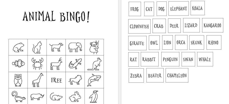 Printable Animal Bingo Coloring Cards: Kids Activity (PDF) - Etsy