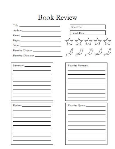 PRINTABLE Book Review Template Page 8.5 X 11 Paper Size - Etsy