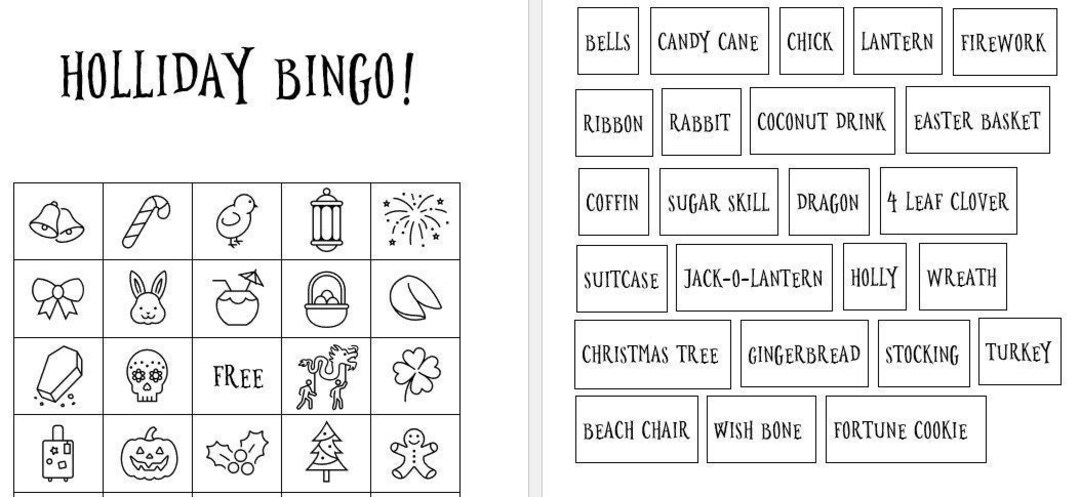PRINTABLE Holiday Bingo Coloring Cards, Holliday Bingo, Bingo Coloring ...