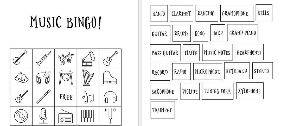 PRINTABLE Music Bingo Coloring Cards, Music Bingo, Bingo Coloring Cards ...
