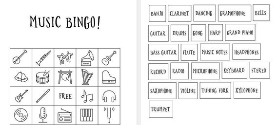 PRINTABLE Music Bingo Coloring Cards Music Bingo Bingo - Etsy