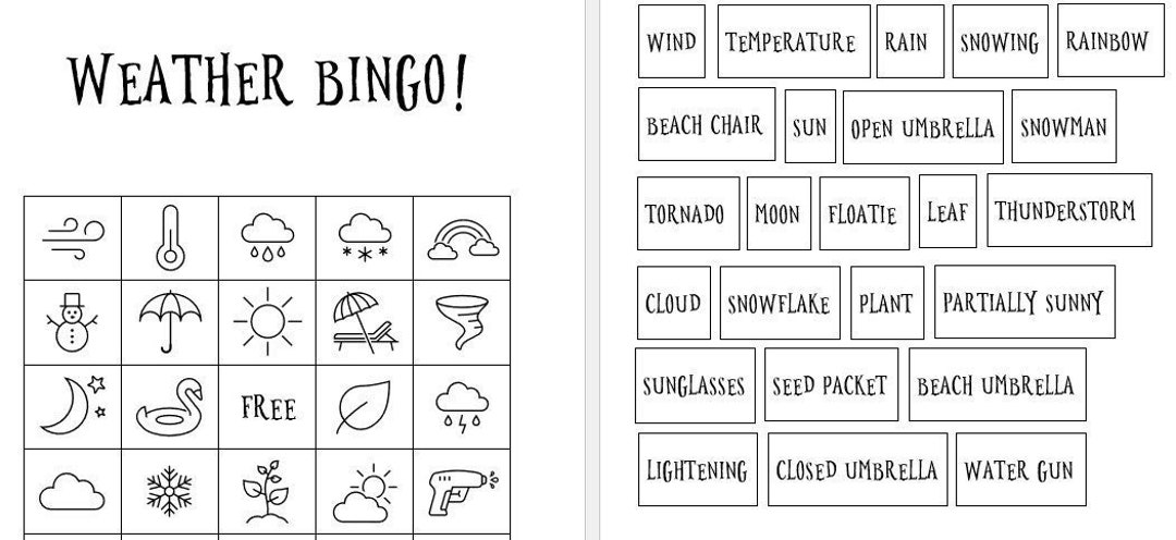 Printable Weather Bingo Coloring Cards: Kids Activity (PDF) Digital ...