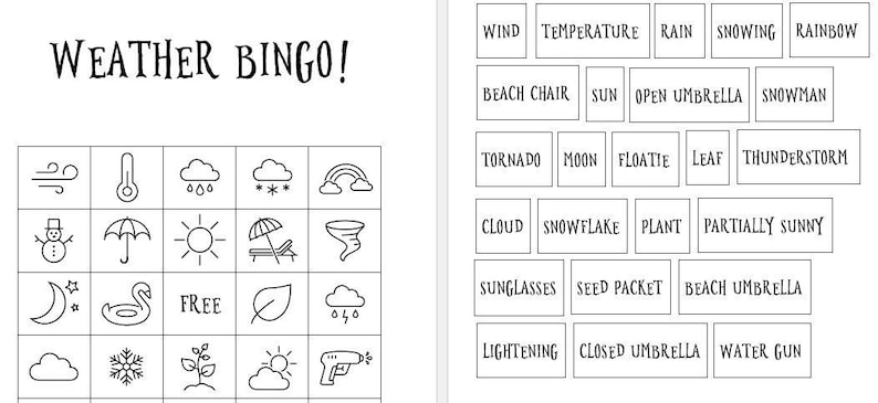 Printable Weather Bingo Coloring Cards: Kids Activity (PDF) Digital ...