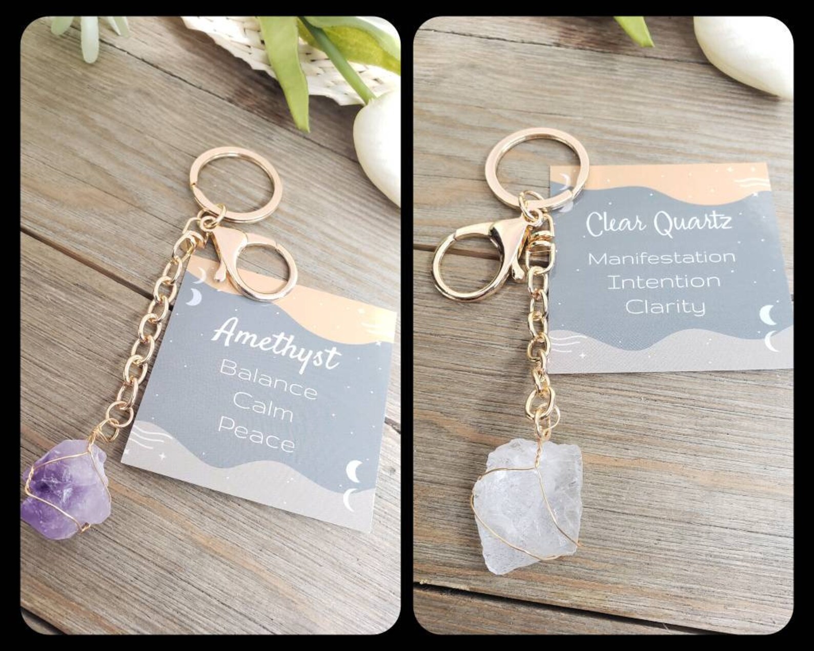 Raw Crystal Keychain Gemstone Keychain Rose Quartz - Etsy