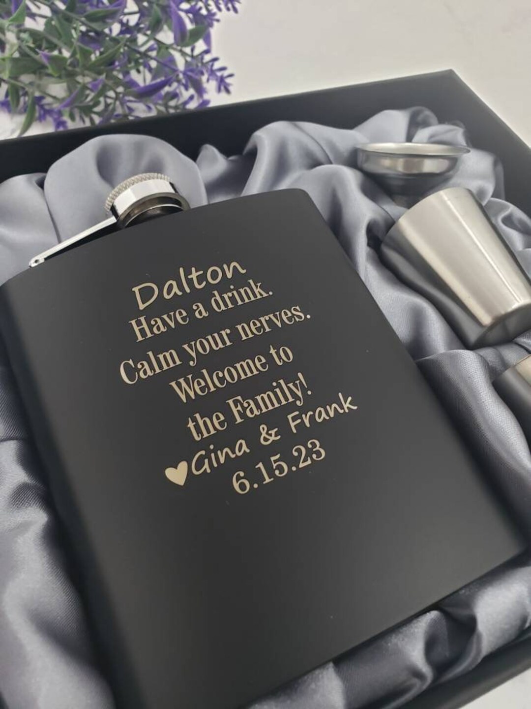 Have a Drink Calm Your Nerves WELCOME to the Family Flask Gift Set ...