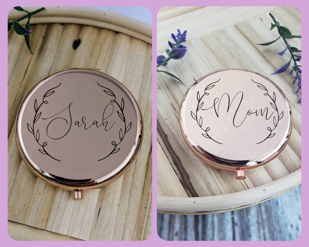 Wispy Leaf Personalized Compact Mirror, Bridal Party Gift - Etsy