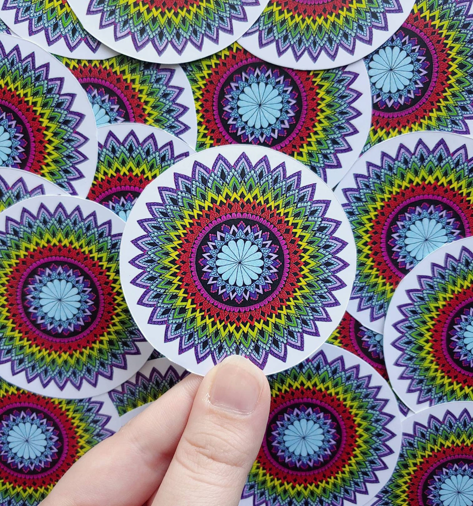 MANDALA Stickers (5 Styles) 3" (rainbow, Colorful, Black and White ...