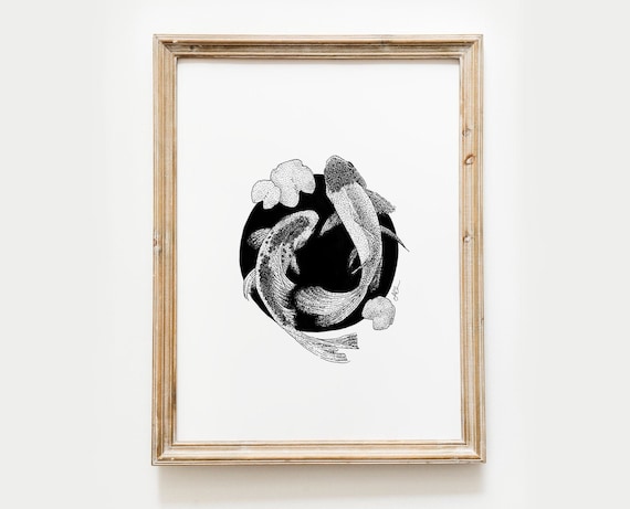 KOI FISH Print minimalist Print Black and White Oriental | Etsy