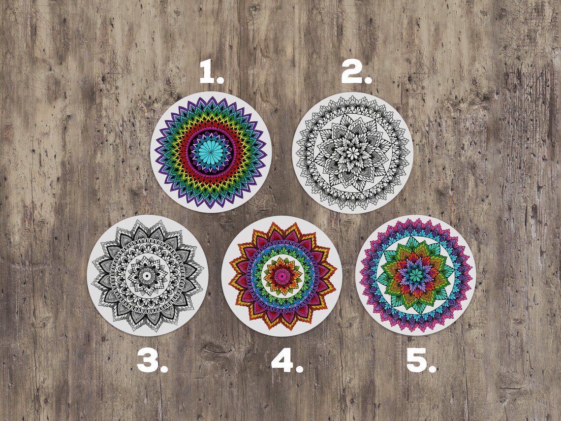 MANDALA Stickers (5 Styles) 3" (rainbow, Colorful, Black and White ...